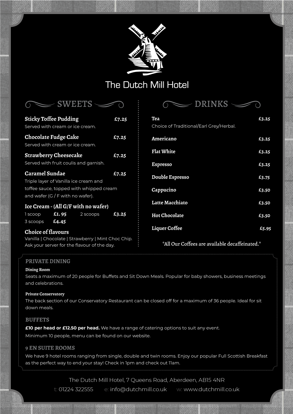 All Day Menu | The Dutch Mill Hotel