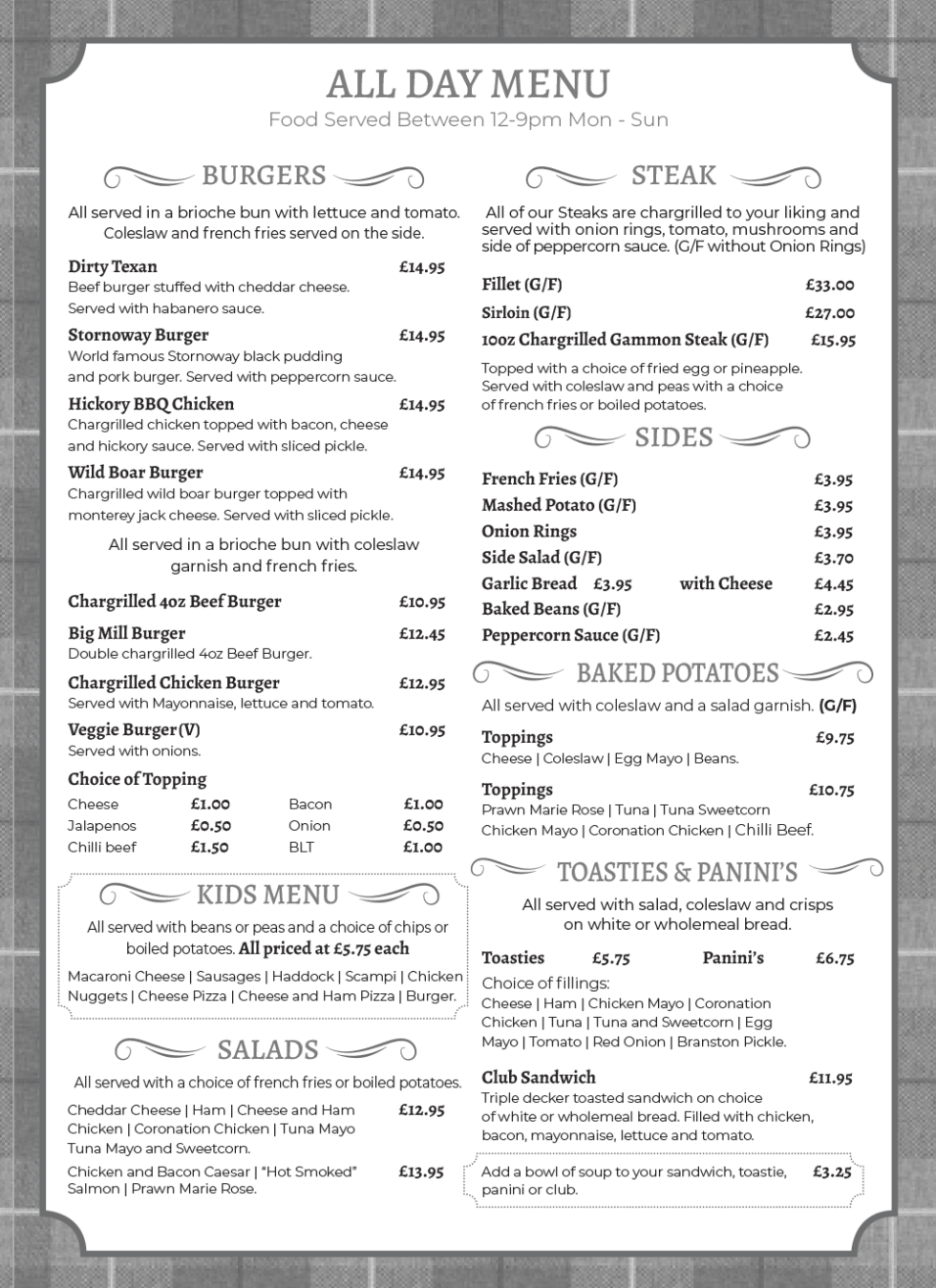 All Day Menu | The Dutch Mill Hotel